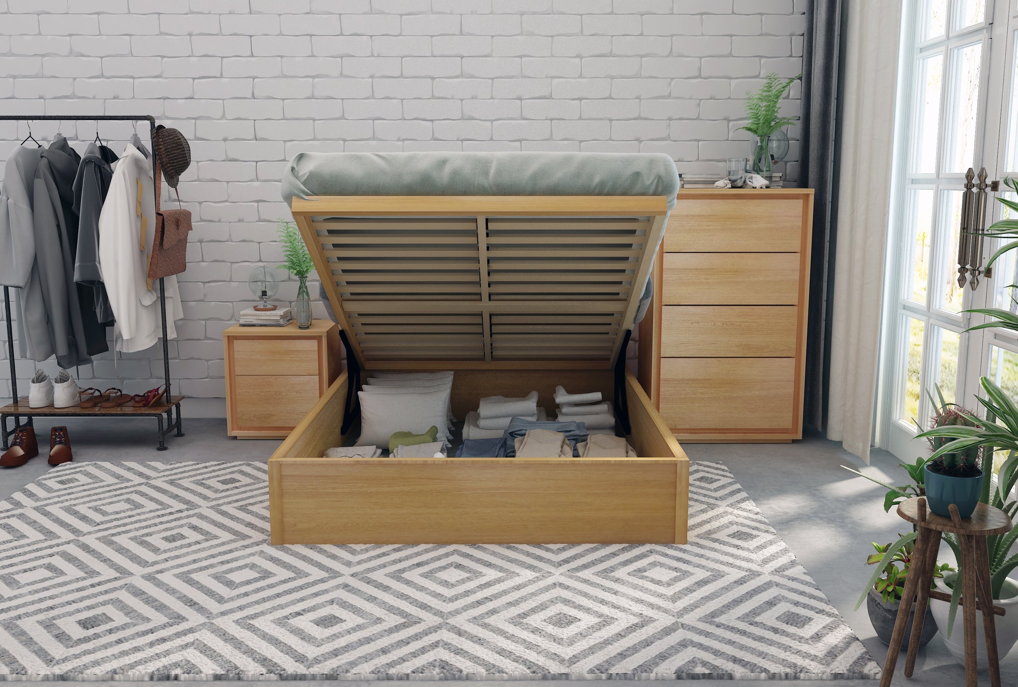 Norwish Queen Flexi-Slat Lift Up Storage Bed Frame | Oakano Furniture