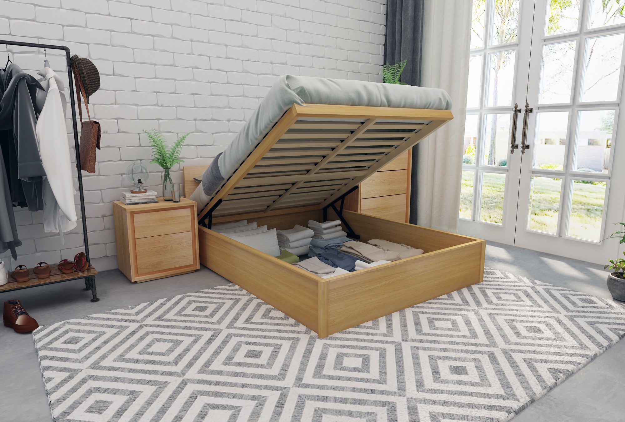 Norwish Queen Flexi-Slat Lift Up Storage Bed Frame | Oakano Furniture